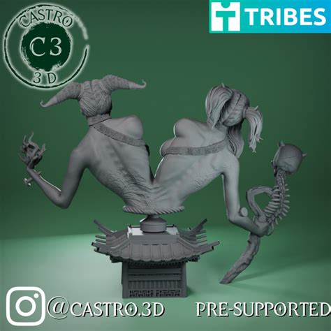 D Printable Twins Yokai Bust NSFW Japanese Myth By Castro D