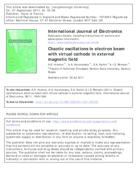 Pdf Chaotic Oscillations In Electron Beam With Virtual Cathode In External Magnetic Field