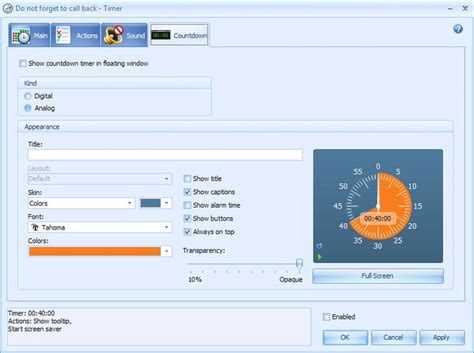 Countdown Timer Settings Special Windows Countdown Timer Call Backs Alarm Clock Color Show