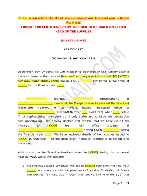 At Of Ca Certificate Required In Case Of Itc Mismatch Doc Template