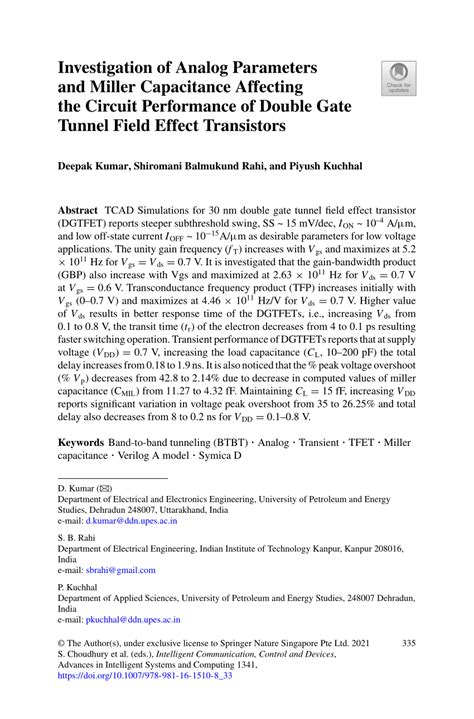 Pdf Investigation Of Analog Parameters And Miller Capacitance Affecting The Circuit