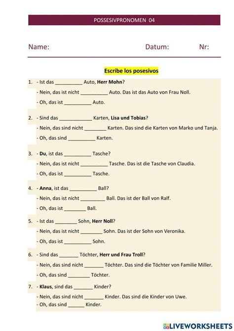 Possessivpronomen 04 Interactive Worksheet Live Worksheets
