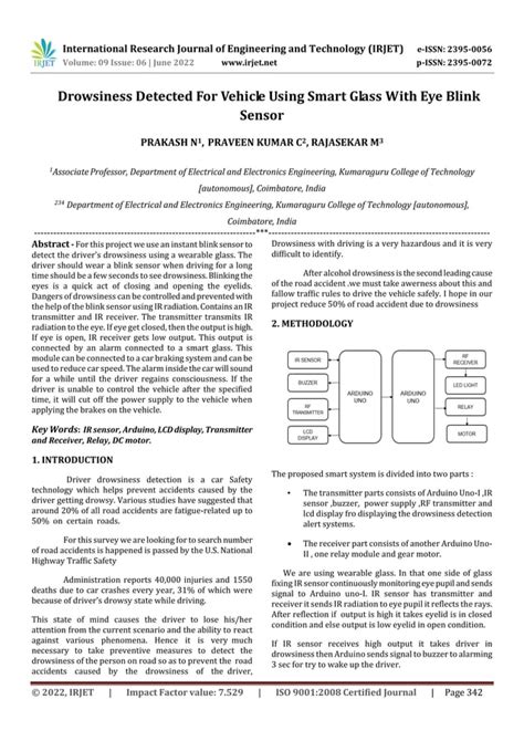 drowsiness detected for vehicle using smart glass with eye blink sensor