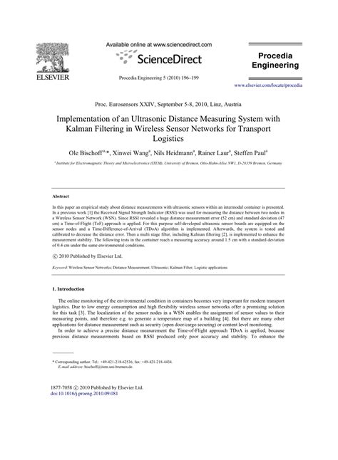 Pdf Implementation Of An Ultrasonic Distance Measuring System With