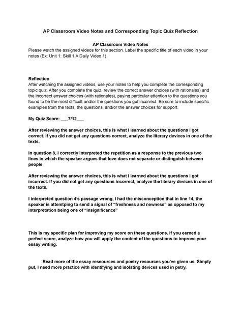 Copy Of Ap Classroom Video Notes And Corresponding Quiz Reflection Ap