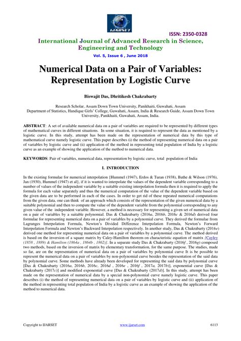 Pdf Numerical Data On A Pair Of Variables Representation By Logistic
