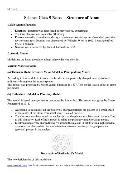 SOLUTION Cbse Class 9 Science Chap 4 Structure Of Atom Notes Studypool