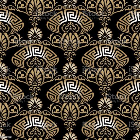 그리스 데코 매끄러운 패턴 골드 고대 꽃 장식 벡터 장식 고급 배경 화려한 배경을 반복합니다 아름다운 빈티지 꽃 그리스 키 Meanders 모양 모던한 우아한 디자인 0명에