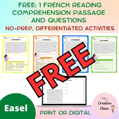 Free French Reading Comprehension Passage And Questions By French Playhouse