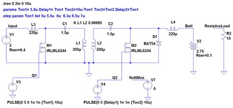 Ćuk Converter Ltspice Simulation Model Using Real Components Values