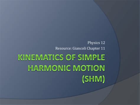 Kinematics Of Simple Harmonic Motion SHM