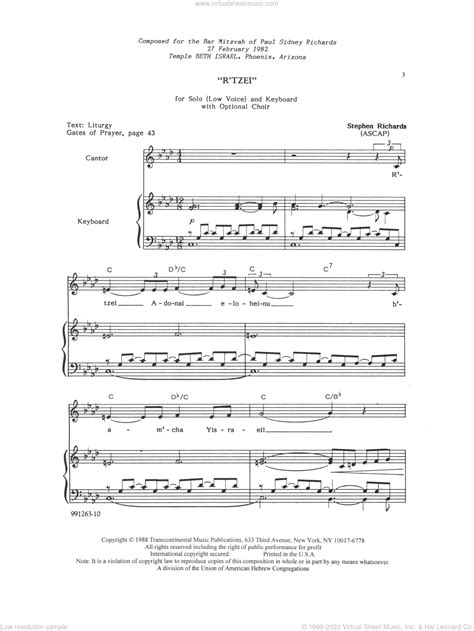 Richards Rtzei For Solo Low Voice With Optional Satb Choir Sheet