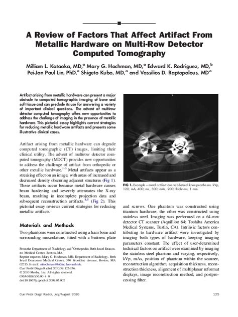 Pdf A Review Of Factors That Affect Artifact From Metallic Hardware On Multi Row Detector