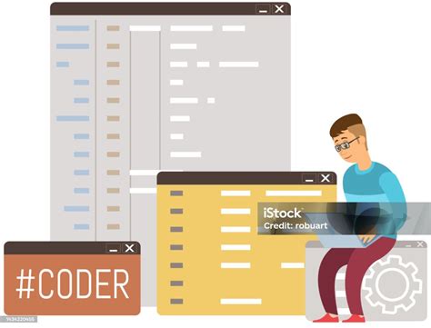 Programmer Engineering And Coding Set Of Programmers Working On Web Development On Computers