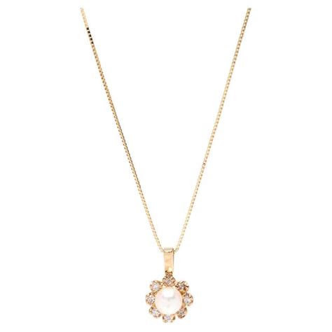14k Yellow Gold Diamond And Pearl Necklace For Sale At 1stdibs