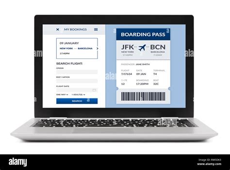 Boarding Pass Concept On Laptop Computer Screen Isolated On White