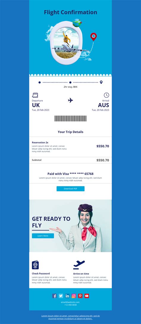 Flight Confirmation Email Template Unlayer