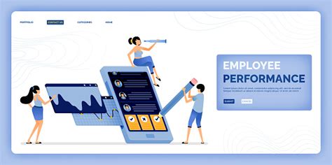 직원의 성과와 진행 상황을 분석하고 평가하는 벡터 일러스트레이션은 통계입니다 디자인은 방문 페이지 웹 웹 사이트 모바일 앱 포스터 전단지 Ui Ux에 사용할 수 있습니다