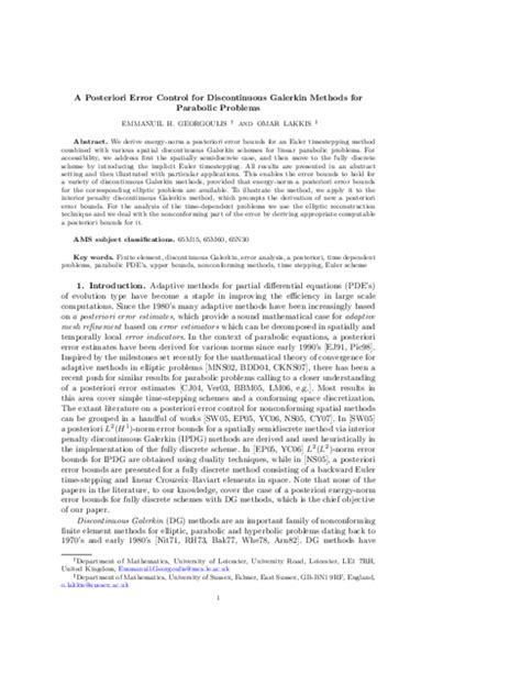 Pdf A Posteriori Error Control For Discontinuous Galerkin Methods For Parabolic Problems