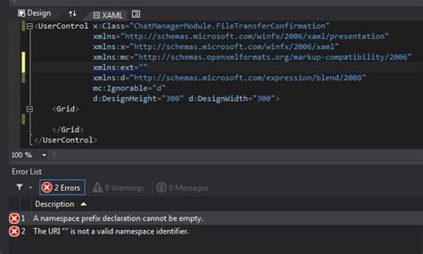 wpf intellisense not working when trying to define an xmlns in vs2012