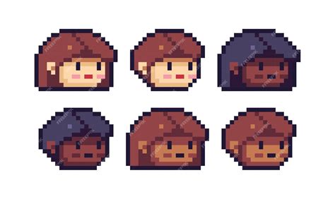 Premium Vector Chibi Cute Human Face Pixel Art Set Adorable Kawaii