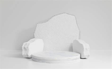 3d는 흰색 배경에 대리석 돌 연단을 표시합니다 프레젠테이션을 위한 빈 흰색 돌 연단 추상 흰색 배경 개념입니다 기하학적 플랫폼 쇼 화장품 무대 쇼케이스3d 렌더링 강단에