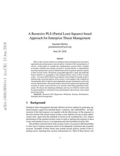 pdf a recursive pls partial least squares based approach for enterprise threat management