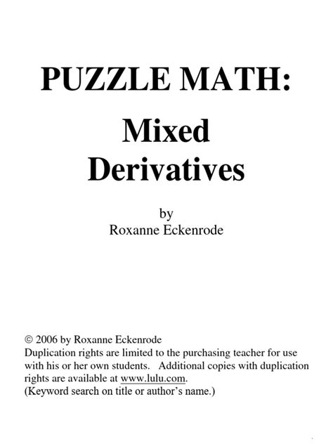 Puzzle Math Mixed Derivatives By Roxanne Eckenrode Pdf