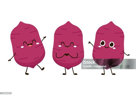 고구마 캐릭터 유기농 건강한 야채 신선한 자연 뿌리 벡터 만화 플랫 스타일로 제작되었습니다 구운 고구마 일본 고구마 미국 고구마에 대한 스톡 벡터 아트 및 기타 이미지