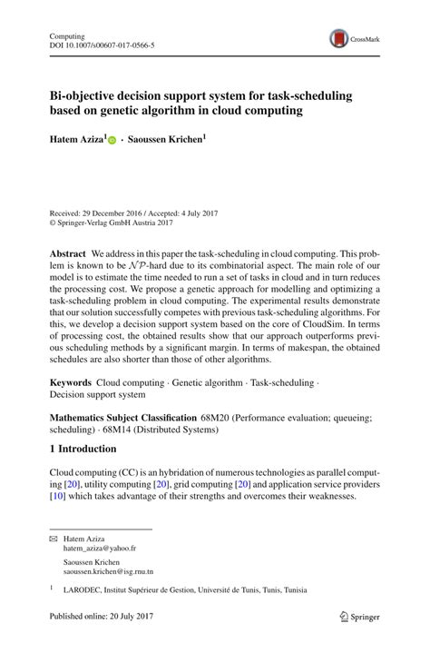 Pdf Bi Objective Decision Support System For Task Scheduling Based On