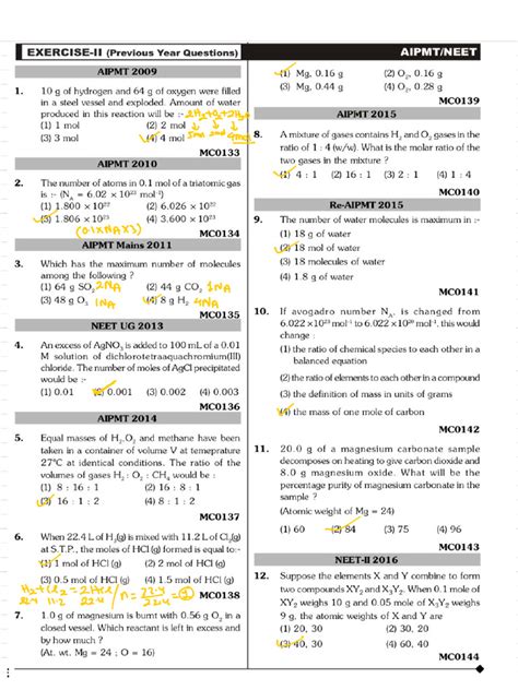 Mole Concept Pyq Assignment Pdf