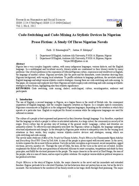 Code Switching And Code Mixing As Stylistic Devices In Nigerian Pdf Multilingualism