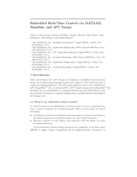 Pdf Embedded Real Time Control Via Matlab Simulink And Xpc Target