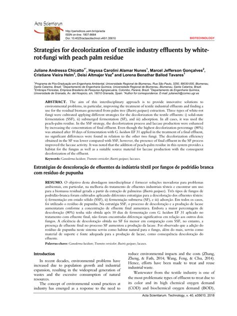 Pdf Strategies For Decolorization Of Textile Industry Effluents By White Rot Fungi With Peach