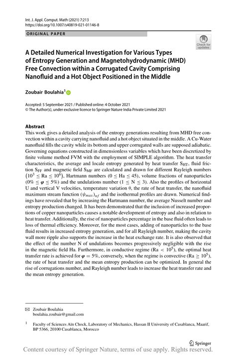 A Detailed Numerical Investigation For Various Types Of Entropy Generation And