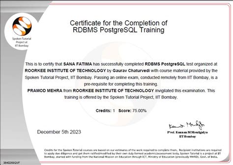 Sana Khan On Linkedin Iitbombay Rdbms Postgresql Certificationachieved