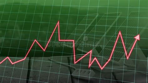 Rising Red Line Graph Animation Over Solar Panels And Green Grid