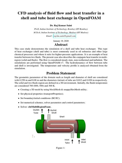 cfd analysis of fluid flow and heat transfer in a shell and tube heat