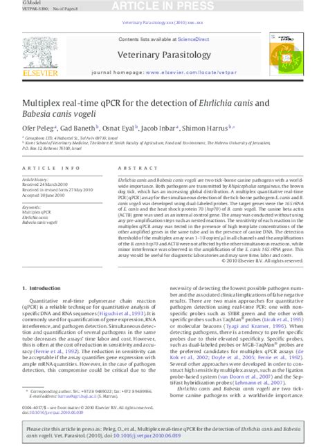 Pdf Multiplex Real Time Qpcr For The Detection Of Ehrlichia Canis And Babesia Canis Vogeli