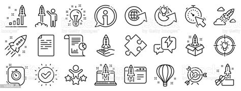 시작 라인 아이콘입니다 시작 프로젝트 비즈니스 보고서 및 대상 집합입니다 벡터 개발에 대한 스톡 벡터 아트 및 기타 이미지 개발 금융 기업가 Istock