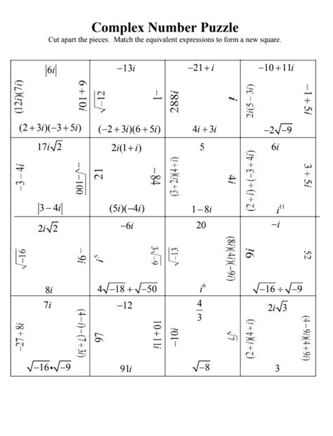 Complex Numbers Puzzle Worksheet Puzzle Worksheets Printable