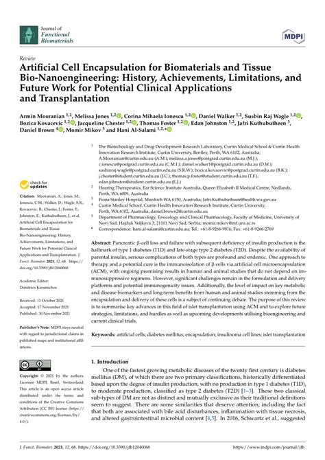 Pdf Artificial Cell Encapsulation For Biomaterials And Tissue Bio Nanoengineering History