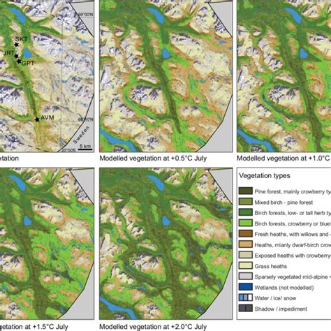 simulated relationship between modelled vegetation and relative pollen