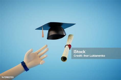 고등 교육을 마쳤습니다 손은 졸업장과 주인의 모자에 도달합니다 3d 렌더링 0명에 대한 스톡 사진 및 기타 이미지 0명 교육 단일 객체 Istock