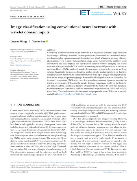 Pdf Image Classification Using Convolutional Neural Network With Wavelet Domain Inputs