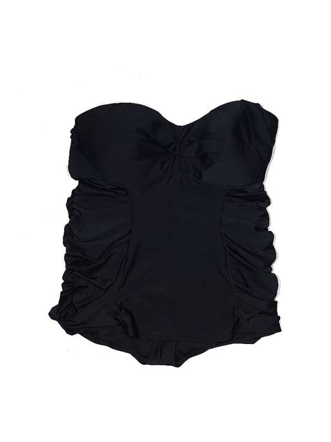 Unique Vintage Jacquard Solid Tortoise Black One Piece Swimsuit Size