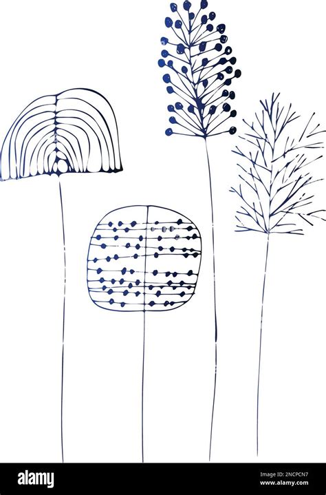 Abstract Trees Sketch Collection Cartoon Vector Illustration Stock