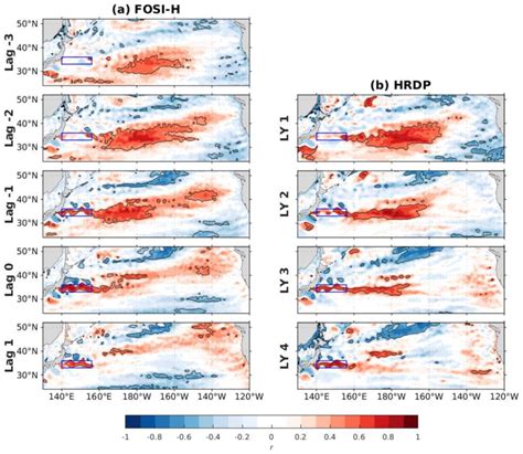 Correlation Maps Of Ssh Against Kei In Fosi H And Hrdp A Lead Lag