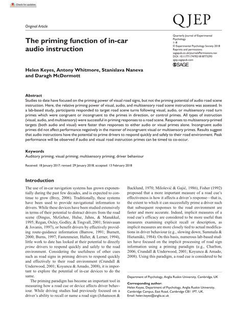 Pdf Author Accepted Manuscript The Priming Function Of In Car Audio