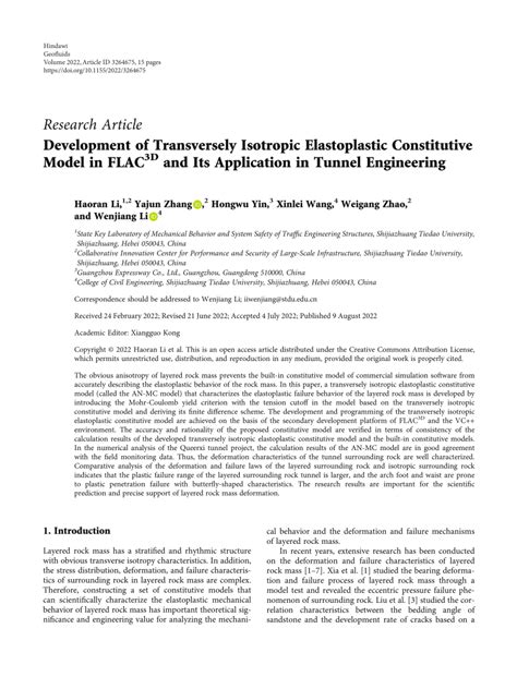 Pdf Development Of Transversely Isotropic Elastoplastic Constitutive Model In Flac3d And Its